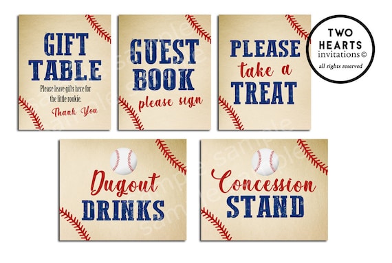 Printable Baseball Baby Shower Table Signs Digital Vintage | Etsy