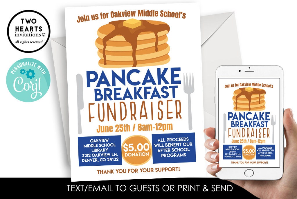 Pancake Breakfast Fundraiser Template Flyer EDITABLE Invitation ...