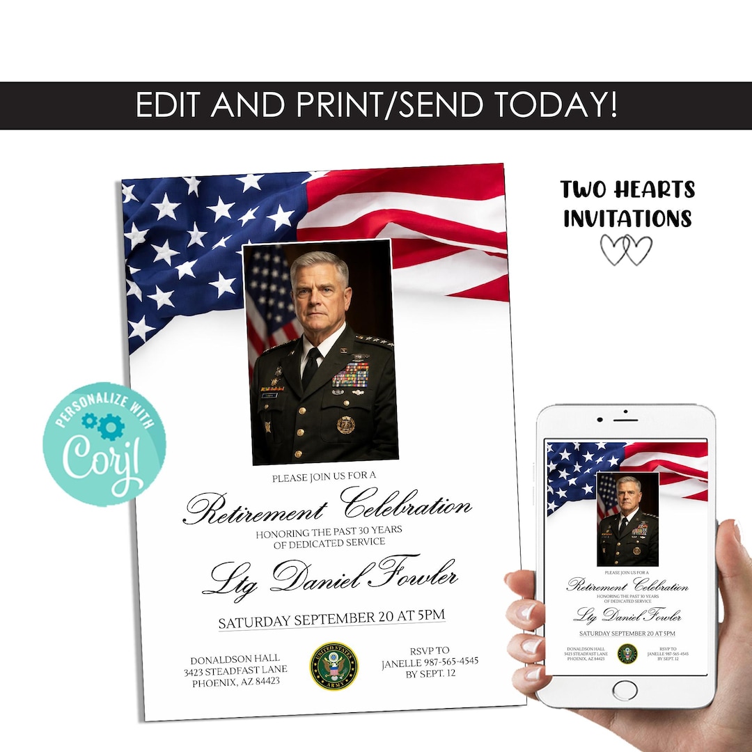 Military Retirement Invitation EDITABLE Invite Template Digital 5x7 ...