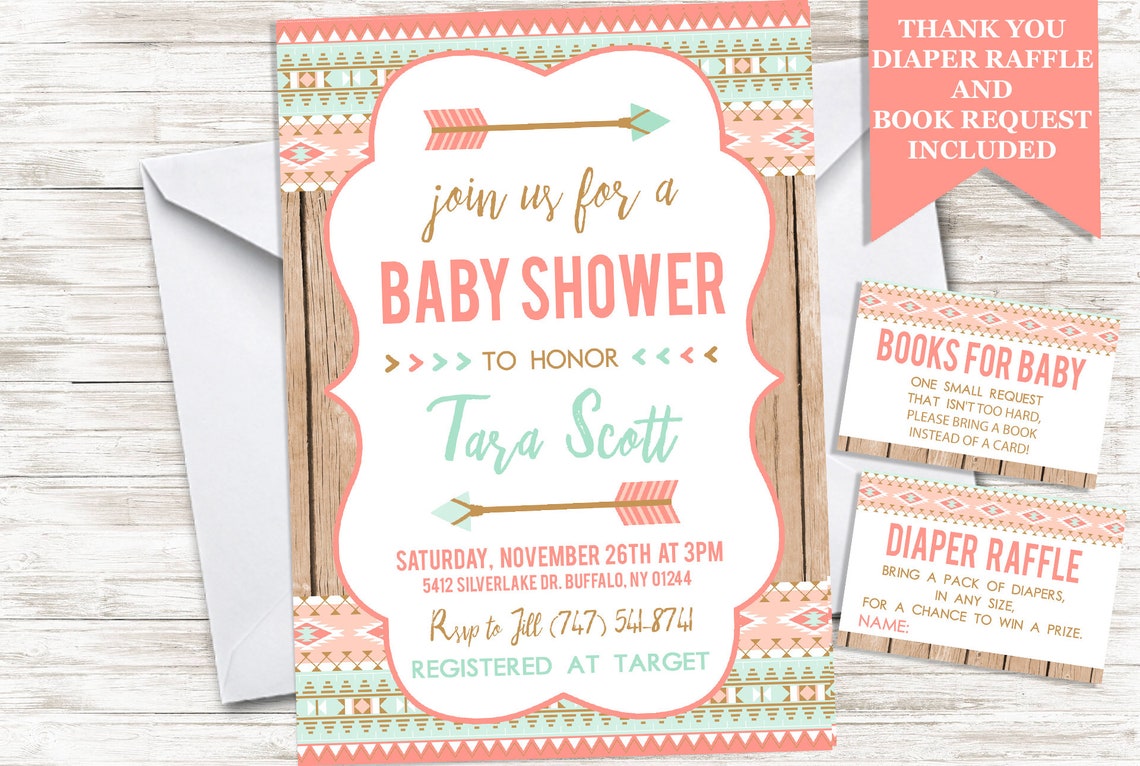 Aztec Tribal Baby Shower Invitation Invite Arrows Boho Indian - Etsy