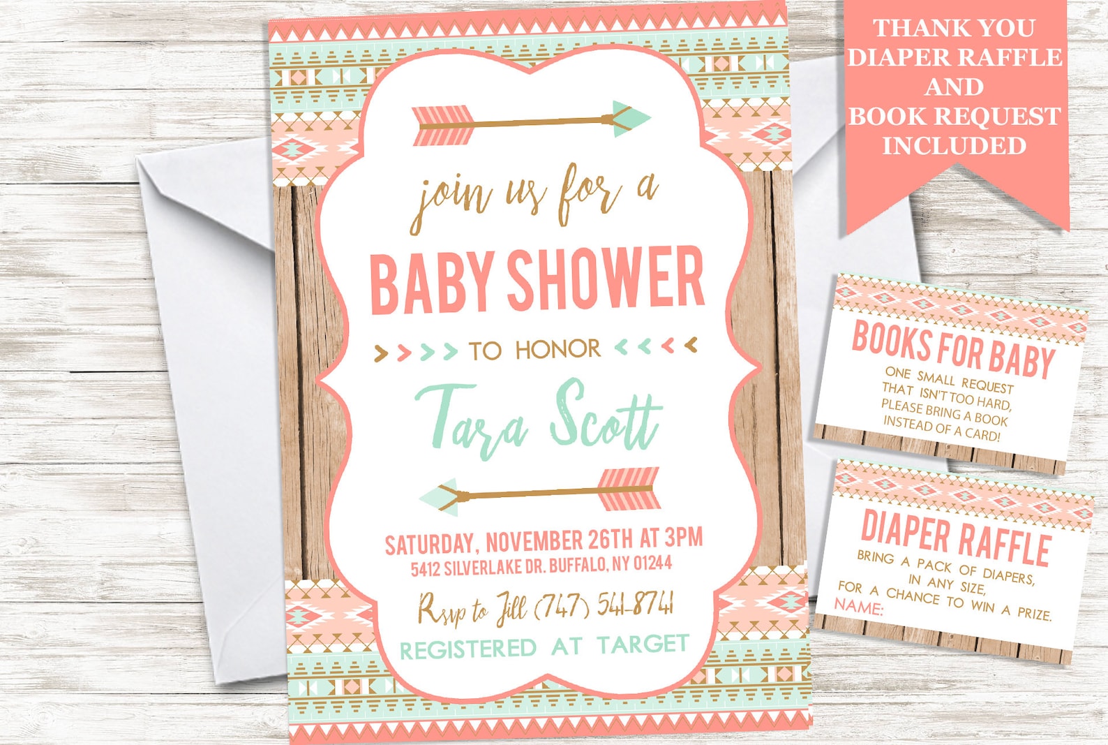 Aztec Tribal Baby Shower Invitation Invite Arrows Boho Indian Rustic ...