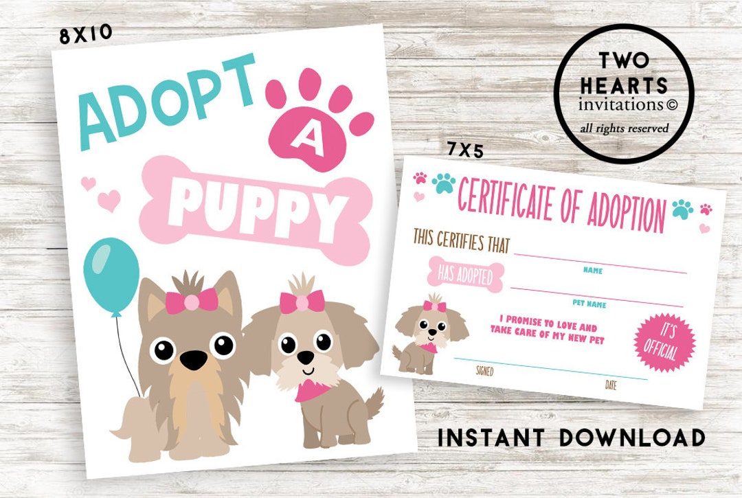 Adopt a Puppy Sign Adoption Certificate Instant Download Digital 7x5 ...