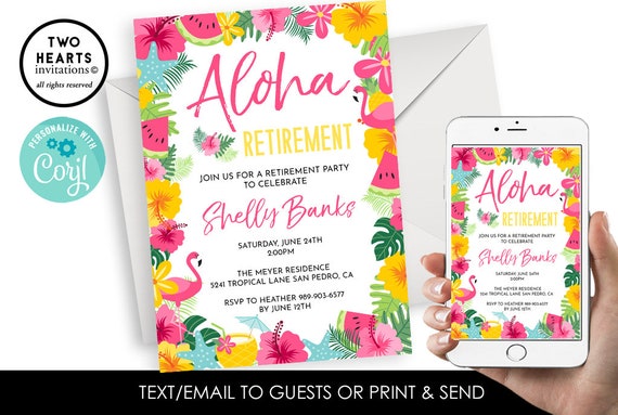 Editable Aloha Retirement Invitation Invite Party Luau Digital - Etsy