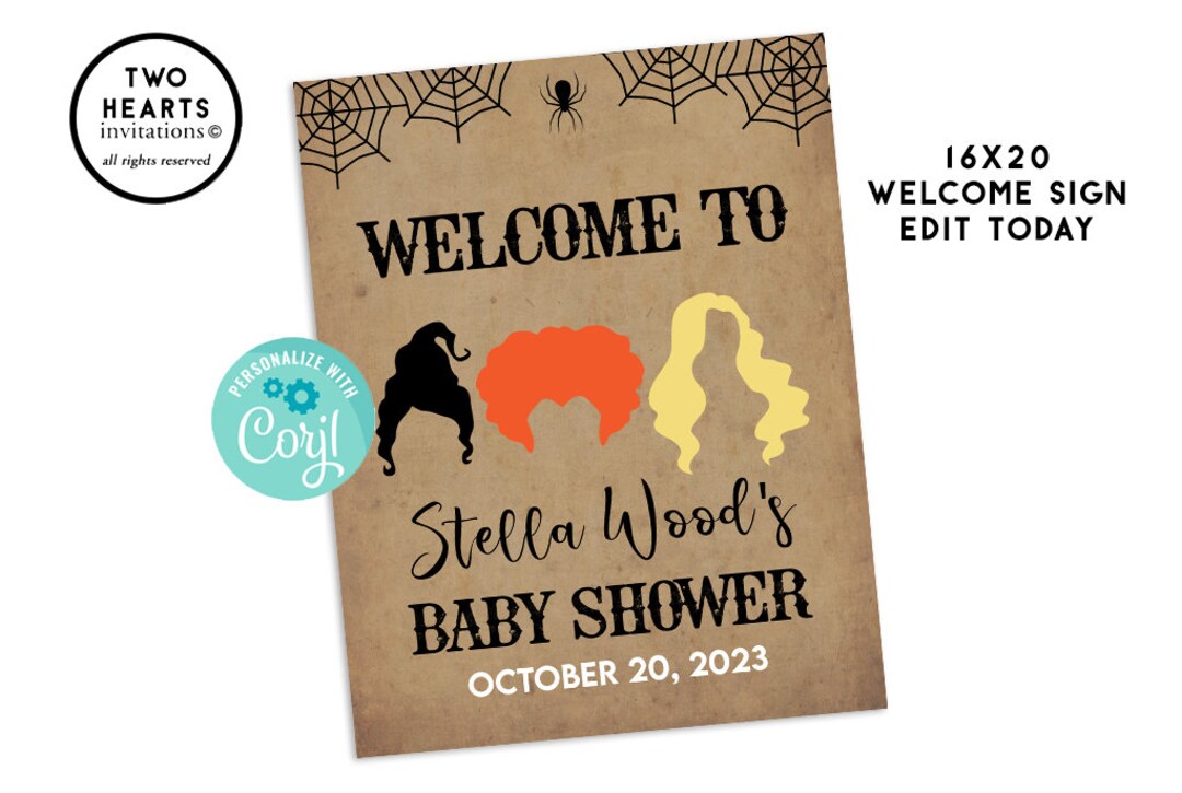 Editable Hocus Pocus Baby Shower Welcome Sign Digital Halloween Spooky ...
