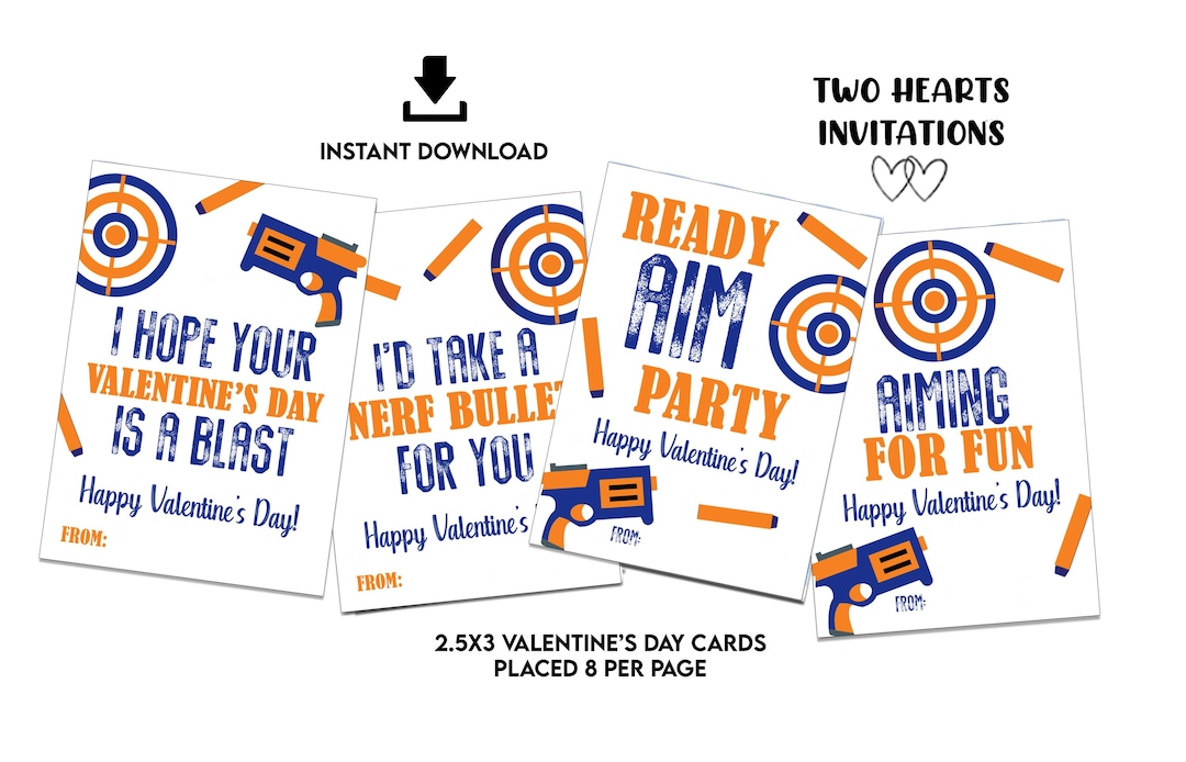 Dart Gun Valentine's Day Cards Printable Digital Kids Classroom ...