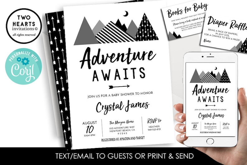 Editable Adventure Awaits Baby Shower Invite Invitation - Etsy