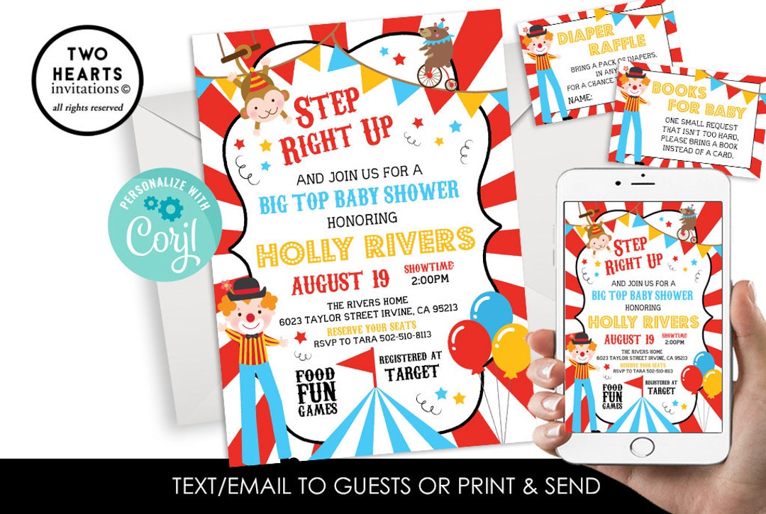 Editable Circus Baby Shower Invitation Invite Sprinkle Carnival Digital ...