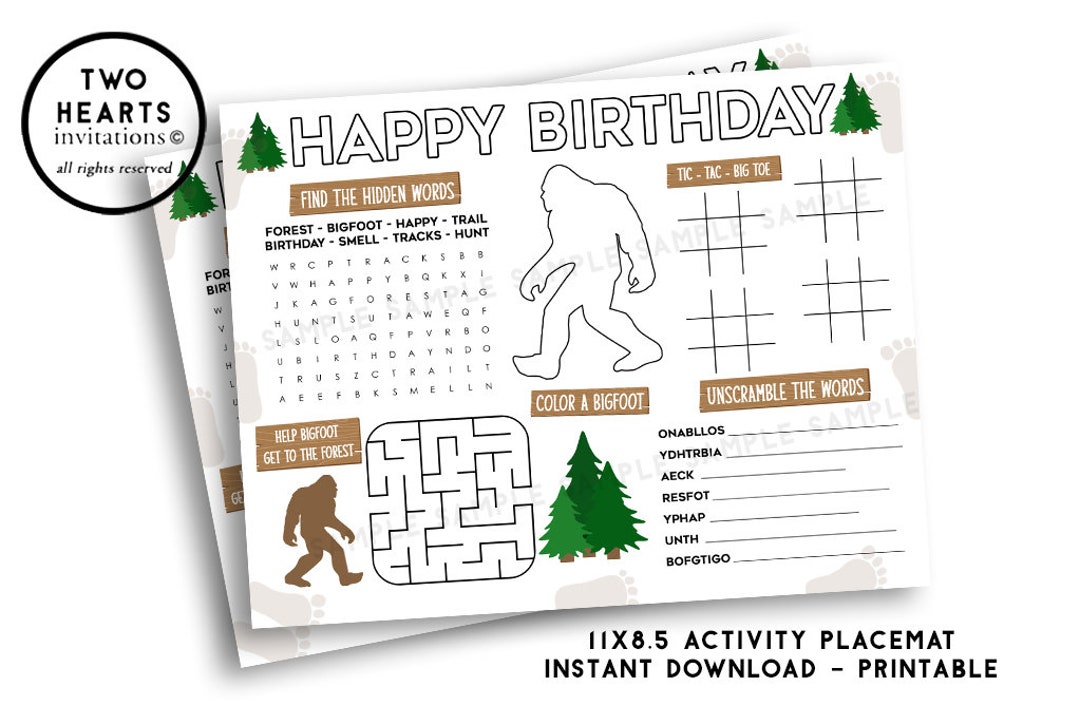 Bigfoot Activity Sheet Coloring Page Printable Instant Download 11x8.5 ...