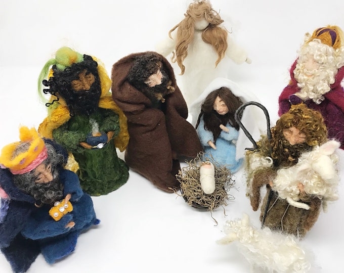 Needle Felted Nativity Set With Faces/waldorf Nativity Set/christmas ...