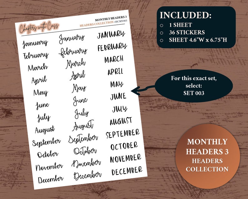 Months of the Year Headers HEADERS COLLECTION Planner and Bullet Journal Stickers - Etsy