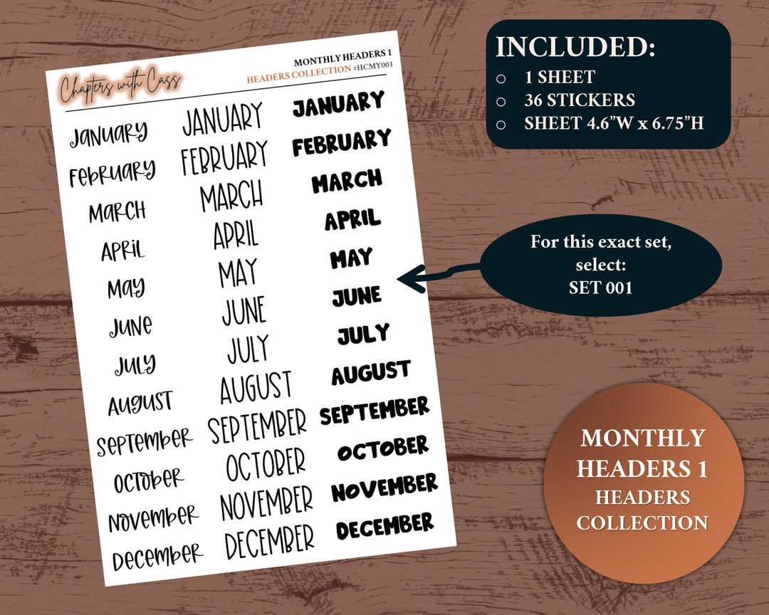 Months of the Year Headers HEADERS COLLECTION Planner and Bullet ...