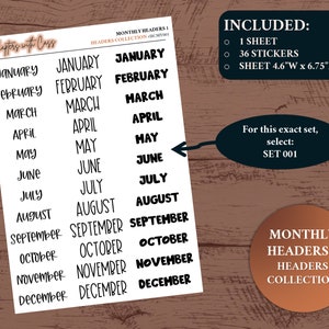 Months of the Year Headers HEADERS COLLECTION Planner and Bullet Journal Stickers - Etsy