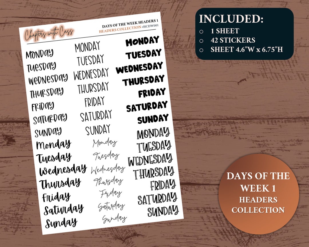 Days of the Week Headers 1 HEADERS COLLECTION Planner and - Etsy
