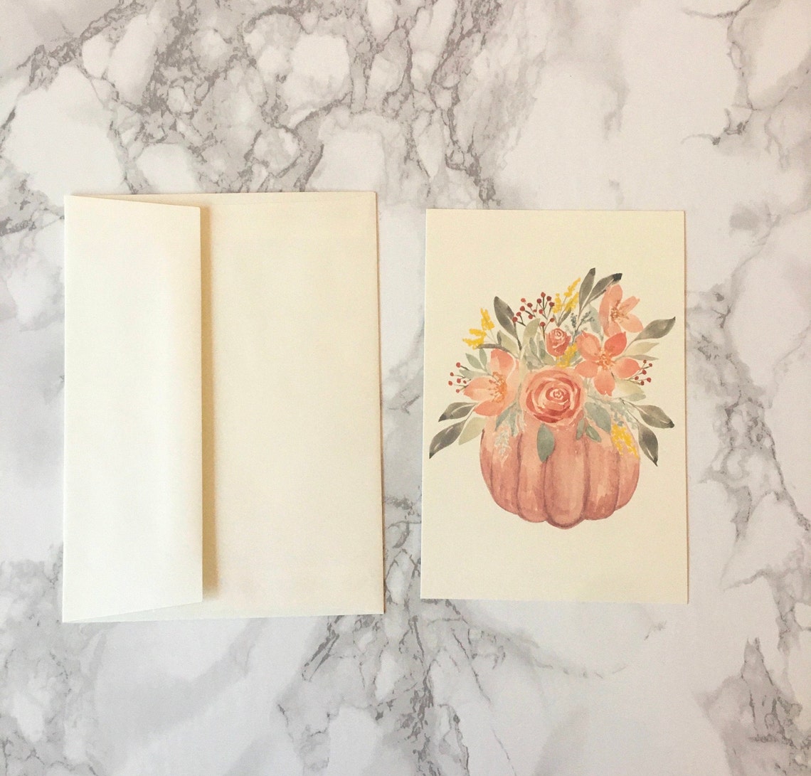 Pumpkin Floral Single-panel Note Cards pack of 5 - Etsy Ireland