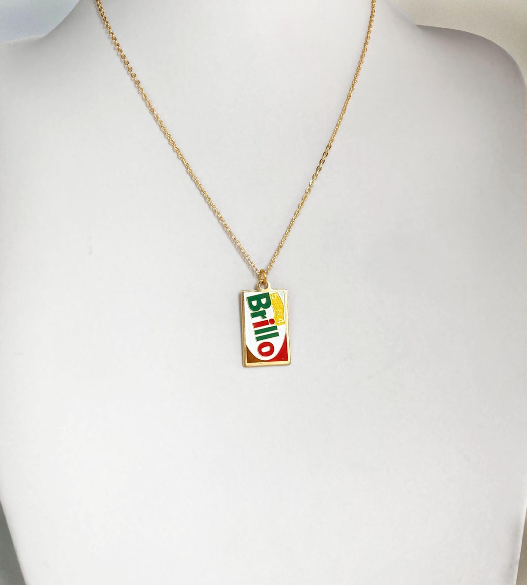Cute 1970s Vintage Charm Necklace, Gold Plated Enamel Pendant Necklace ...