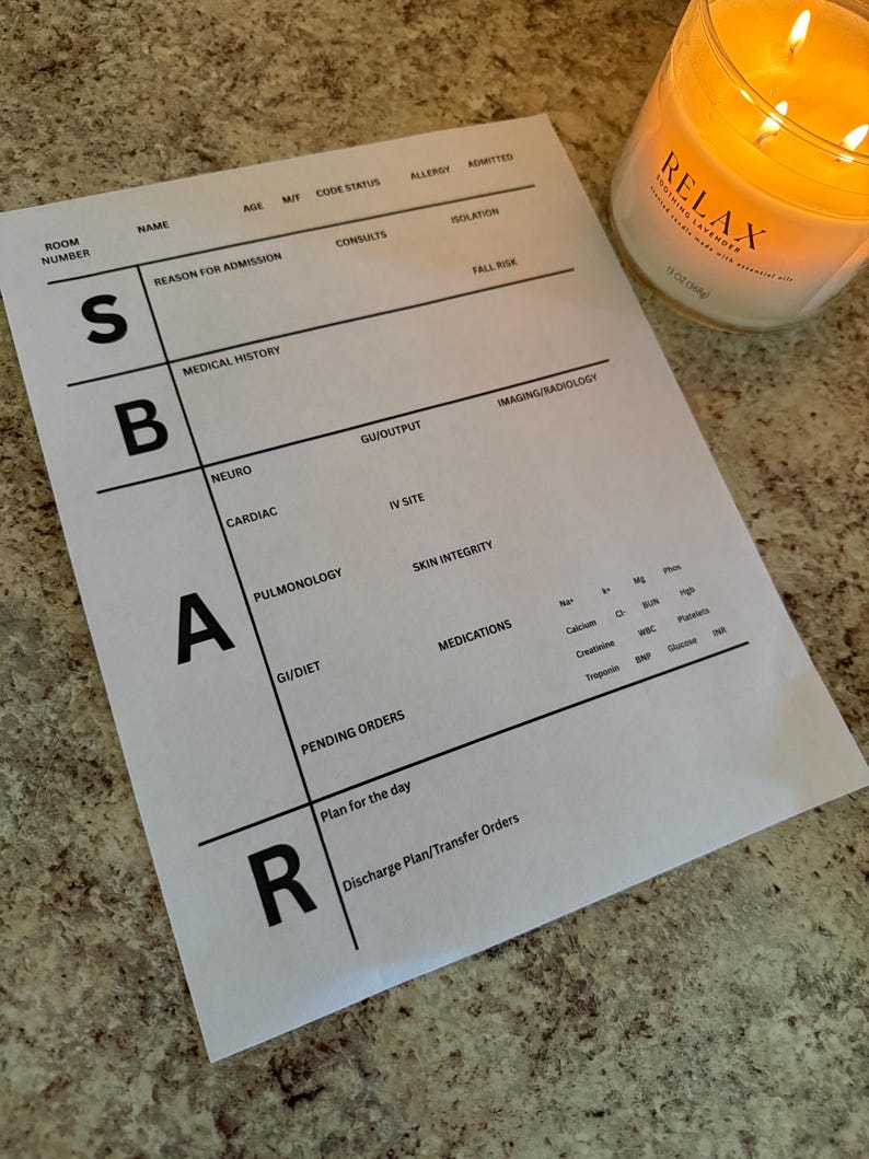 SBAR Nurse Report Sheet - Etsy