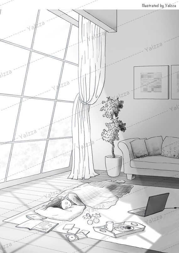 A Girl Taking a Nap Adult Colouring Page Printable Colouring - Etsy