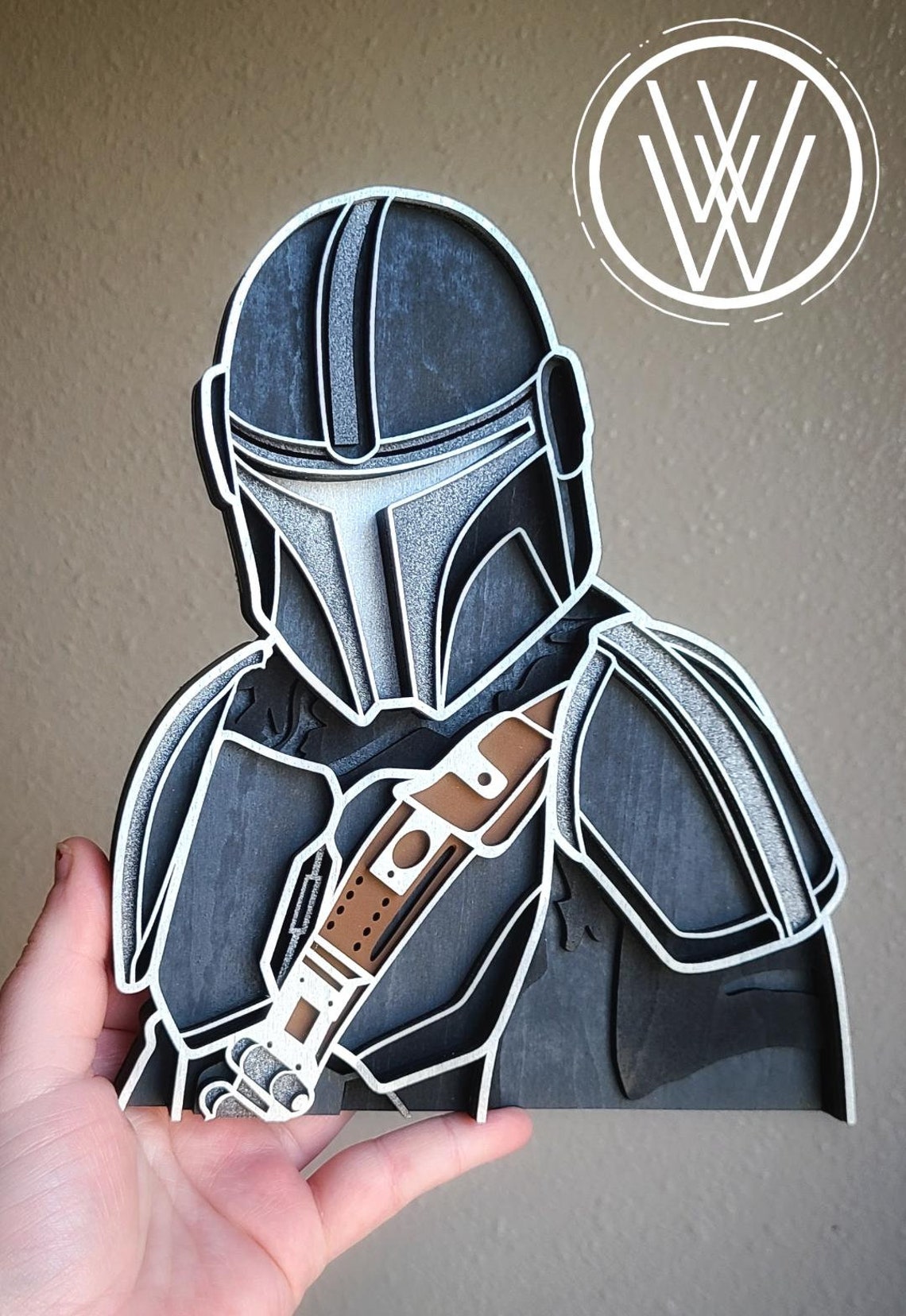 Wooden Layered Mandalorian Wall Decor Star Wars Bounty Hunter - Etsy