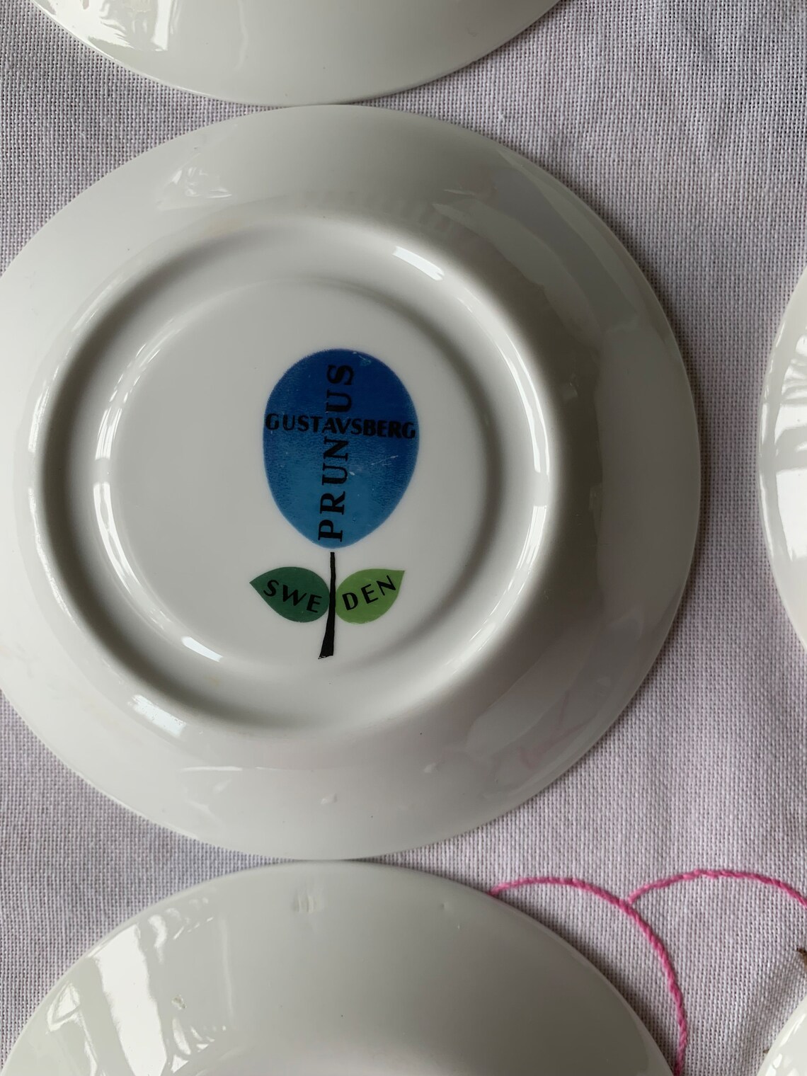 Vintage, Gustavsberg "prunus" Nine (9) Saucers 12 Cm/5"/designed by ...