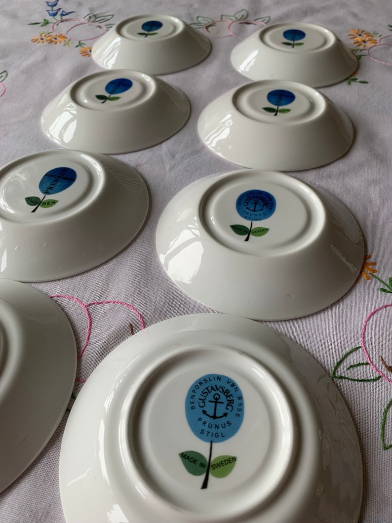Vintage, Gustavsberg "prunus" Nine (9) Saucers 12 Cm/5"/designed by ...
