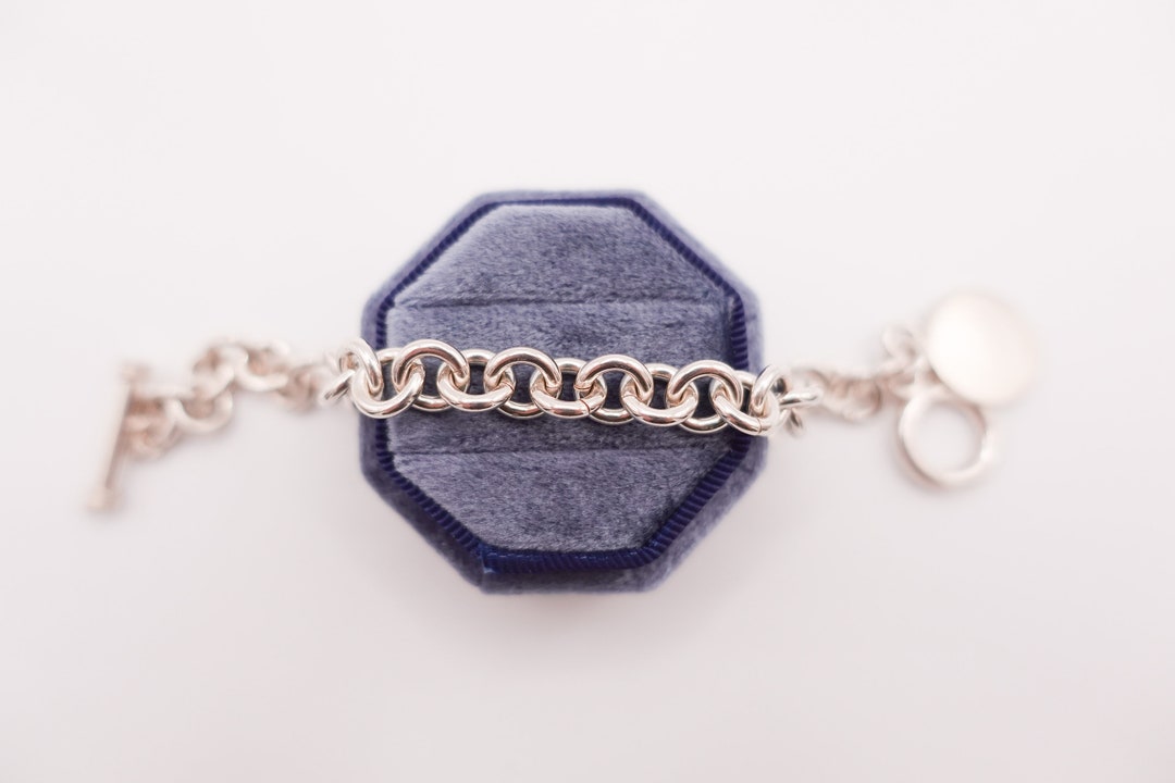 Large Vintage Sterling Silver Chain Bracelet // Bold Chunky Toggle ...