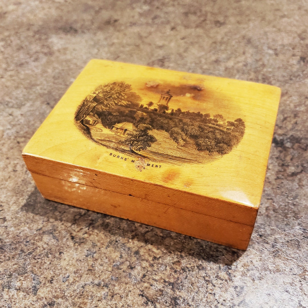 Antique Mauchline Ware Wooden Trinket Box, Treen Stamp Box, Scottish ...