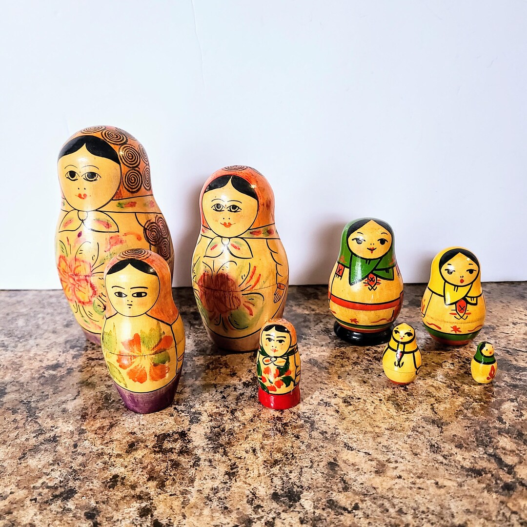 Vintage Matryoshka Nesting Dolls, Two Sets, Eight Dolls in Total, Just ...
