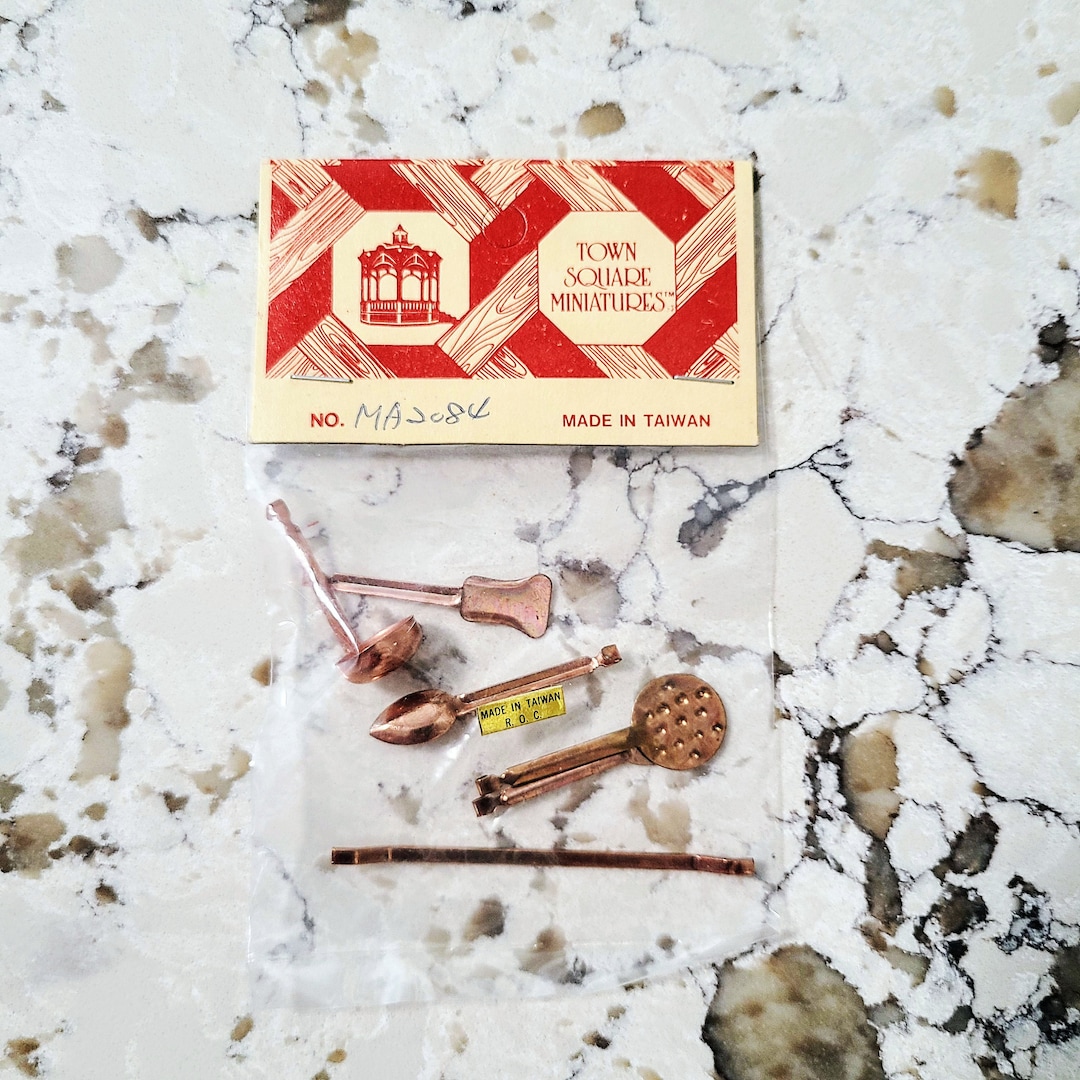 1960s Dollhouse 'town Square Miniatures' Copper Kitchen Utensil 6 Piece ...