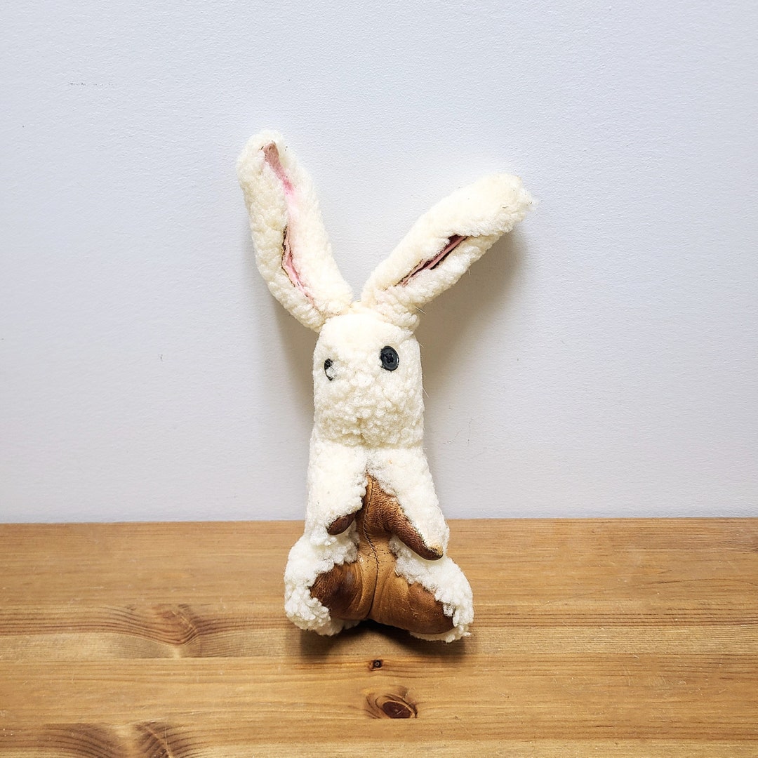 1940s Handmade Rabbit Plush Toy, Mohair With Leather, Felt Ears, Button ...
