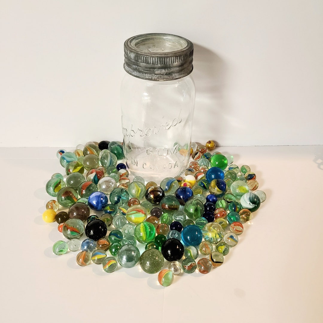 Vintage Glass Marble Lot, 137+ Marbles, With Antique Mason Jar ...