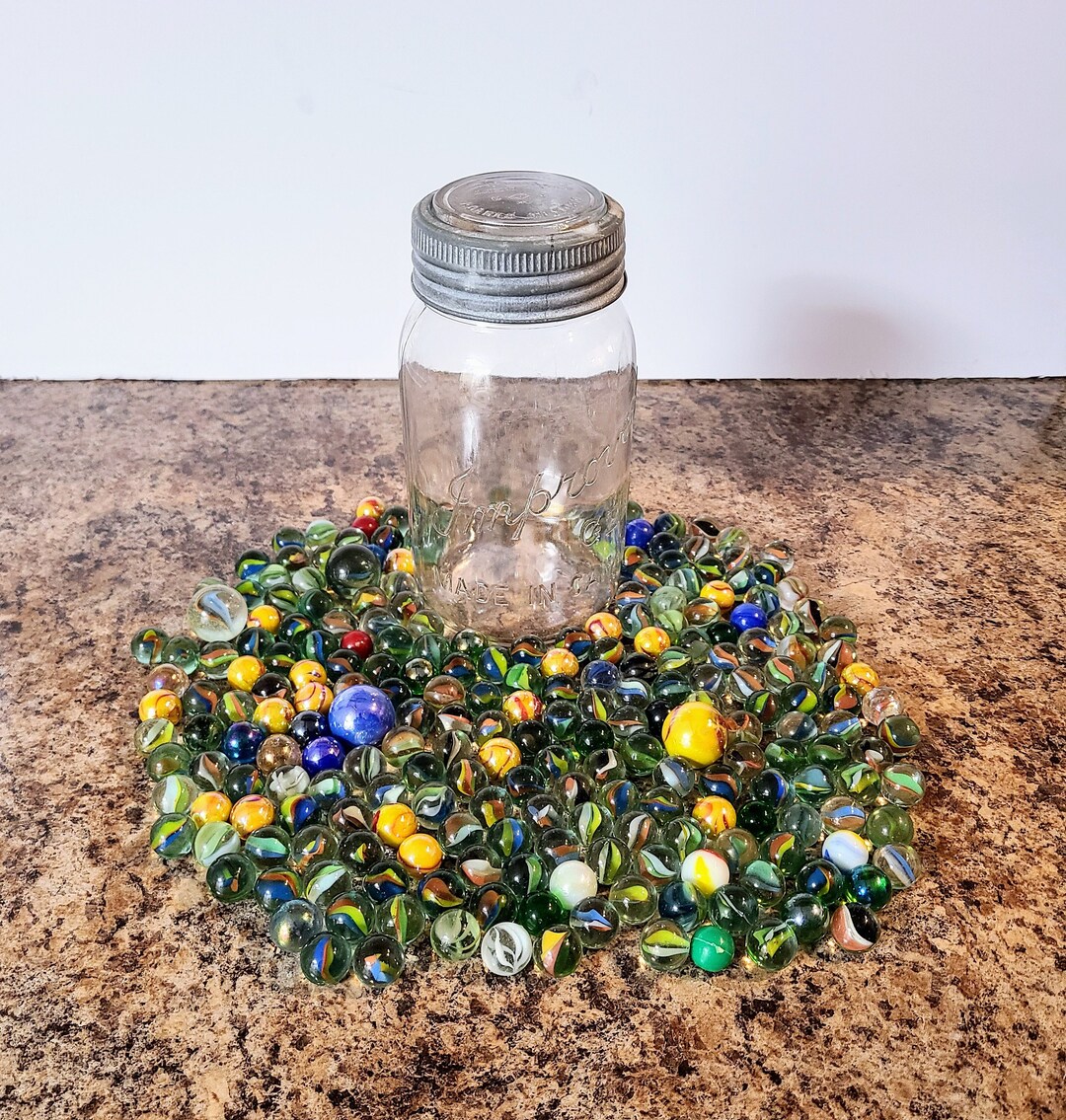 Vintage Glass Marble Lot, 200 Marbles, With Antique Mason Jar, Improved ...