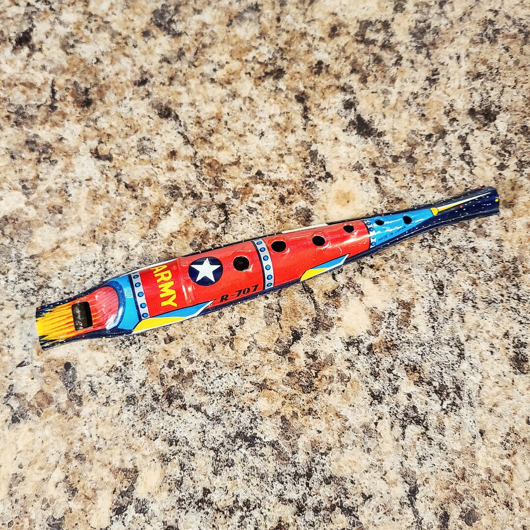 1950s Tin Metal Whistle Rocket Airplane, Army R-707, Made in Japan ...