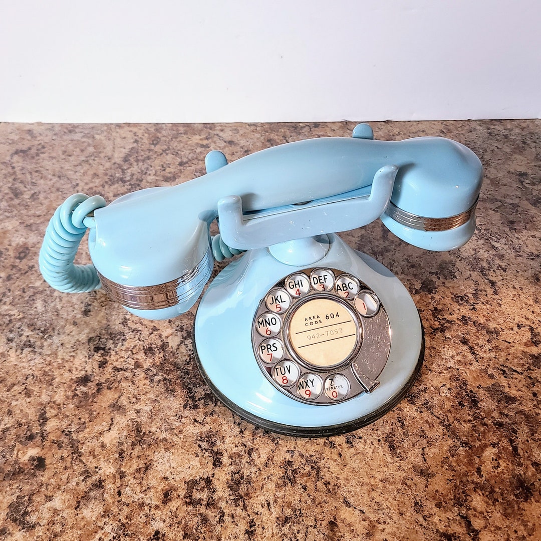 Blue Rotary Telephone, Vintage Automatic Electric Type 1A Desktop ...
