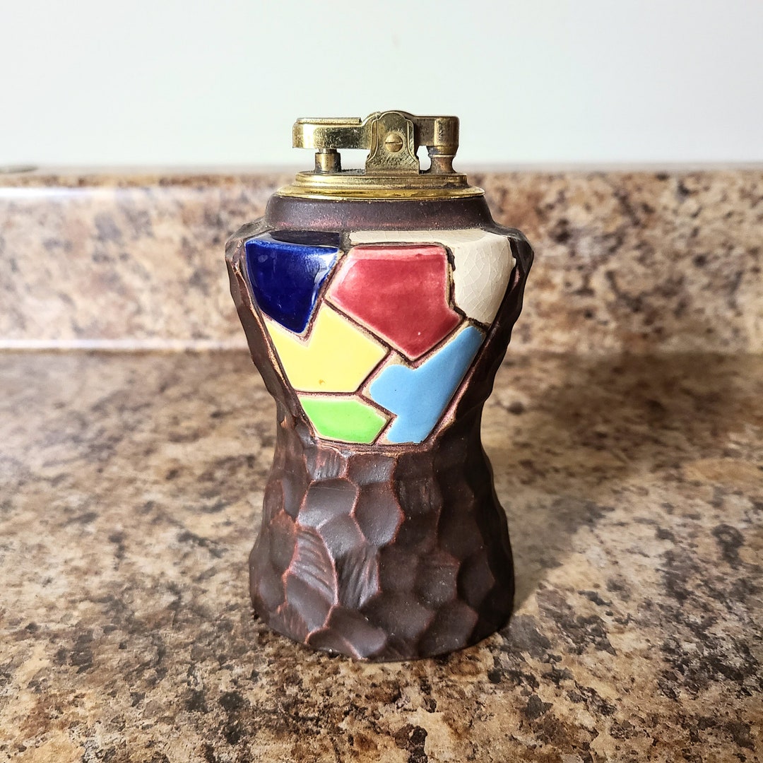 1950s Table Lighter, Ceramic Mosiac Table Lighter, Hand Made, Made in ...