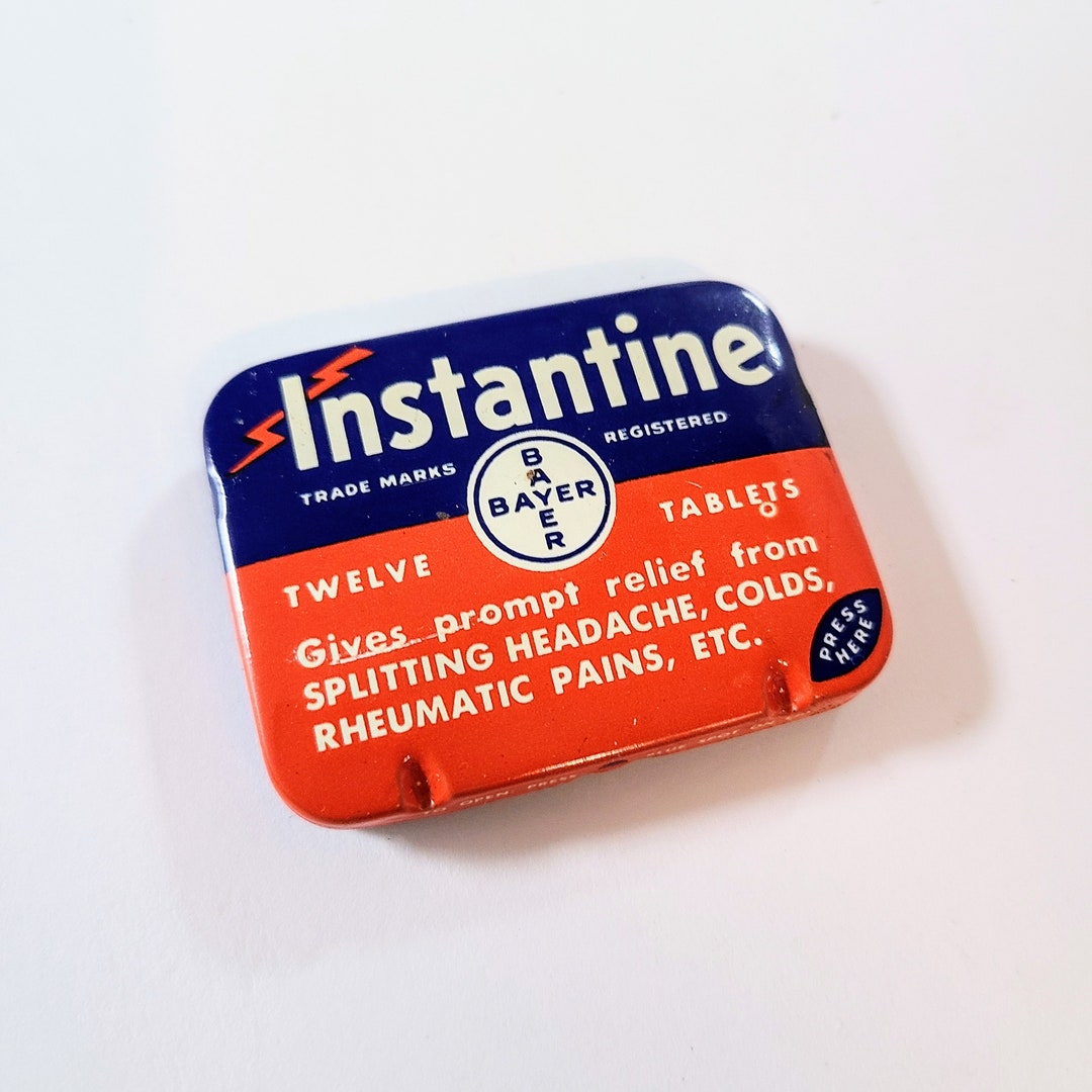 1960s Instantine Metal Bayer Aspirin Tin, 12 Tablets, Made in Canada ...