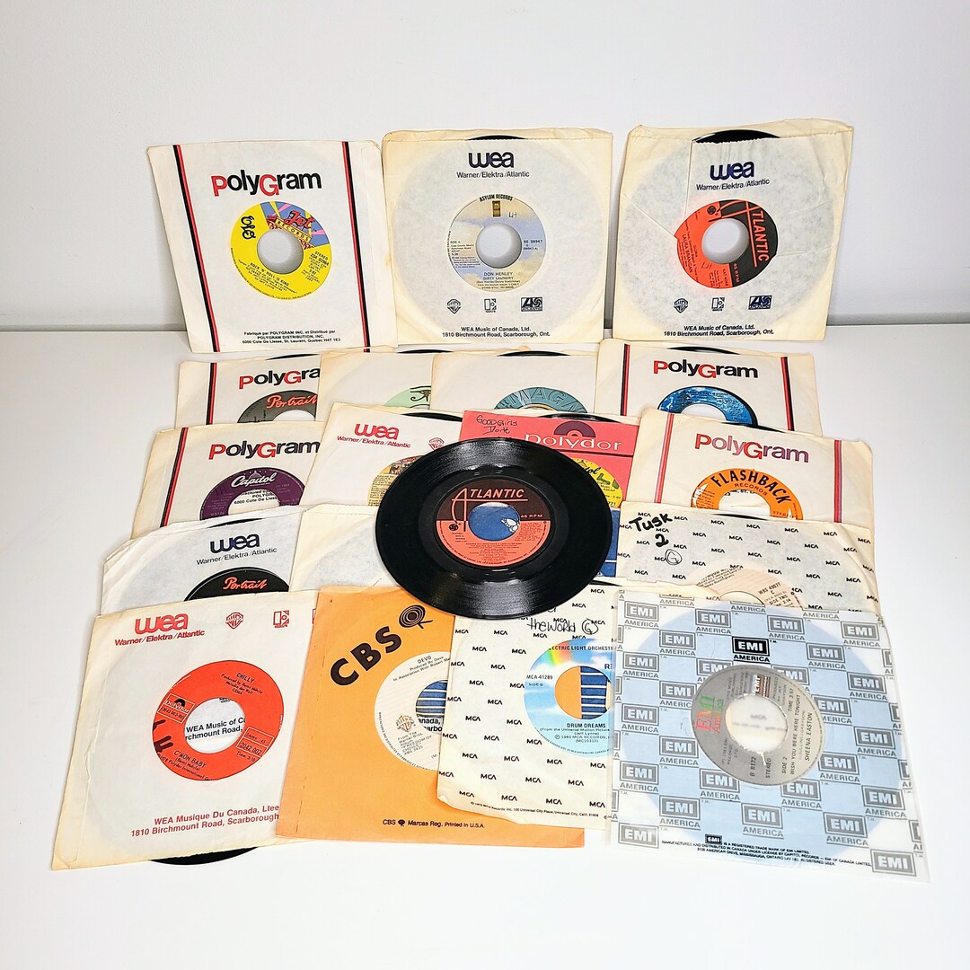 20 Vintage 45-RPM Records, 1970s-80s Rock 45 Records, All With Sleeves ...