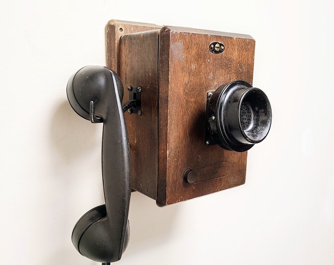 1936 Northern Electric Telephone, Wall Mount Phone in Oak Wood Box ...