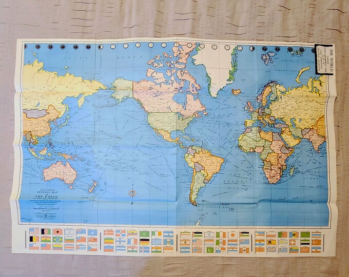 1950s Colorprint General Map of the World #9455, Giant Map, American ...