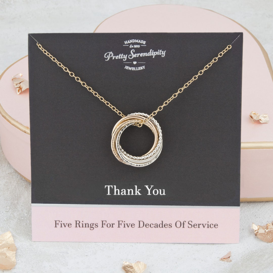 5 Rings for 5 Decades of Service Necklace - Female Employee Gifts - 50 ...