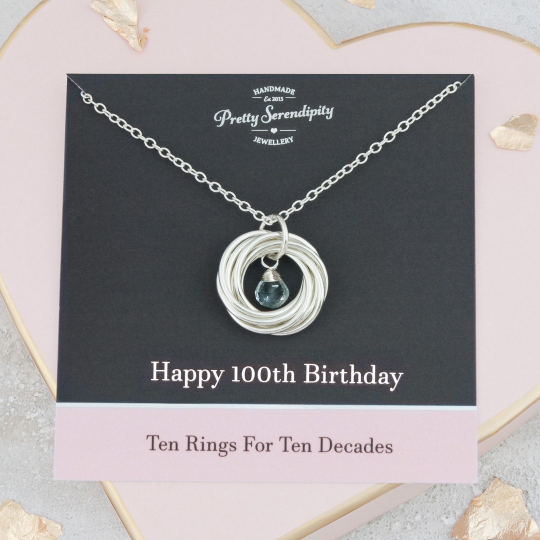 100th Birthday Birthstone Necklace 100th Birthday Gift 10 Rings for 10 ...