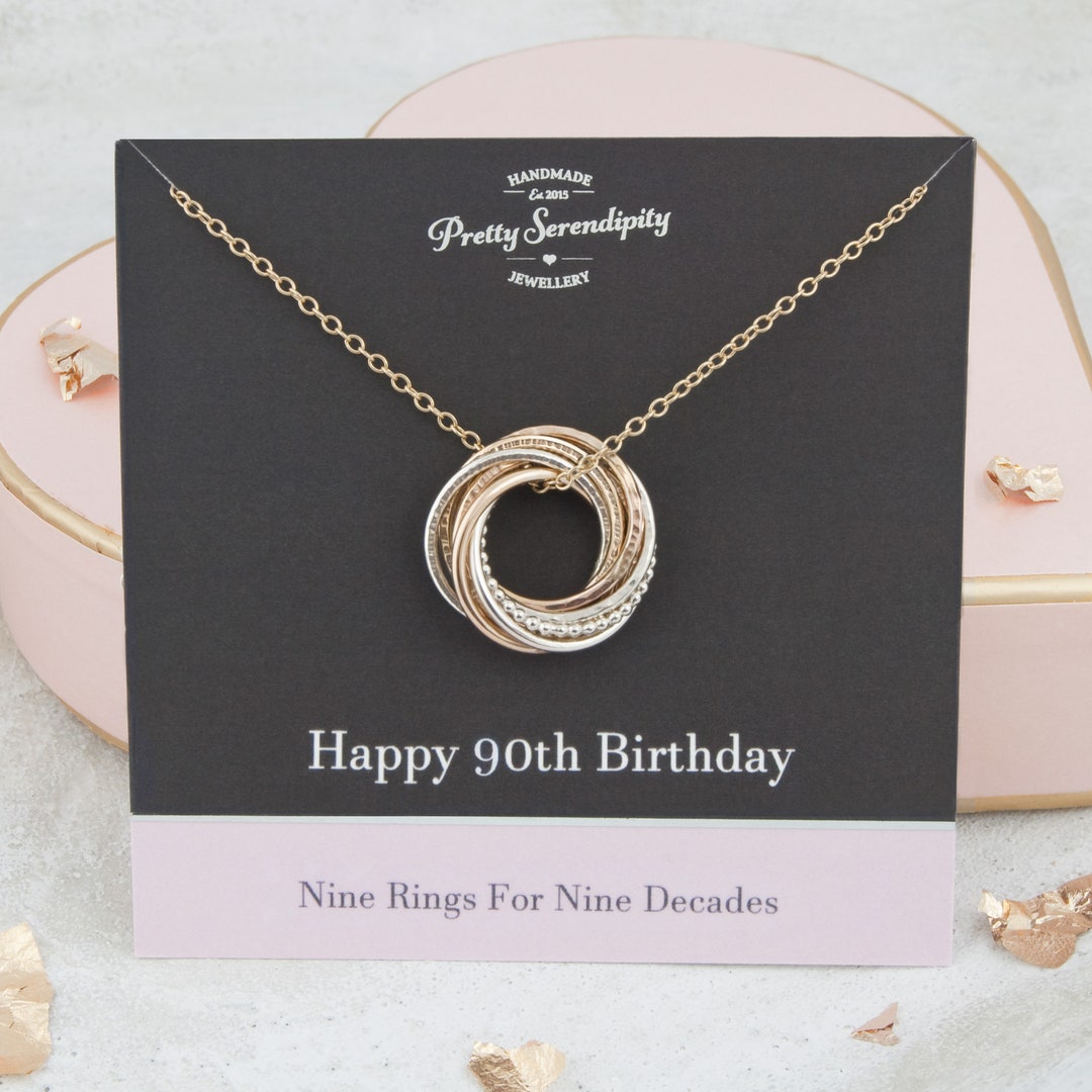 90th Birthday Necklace - 90th Birthday Gift - 9 Rings for 9 Decades ...