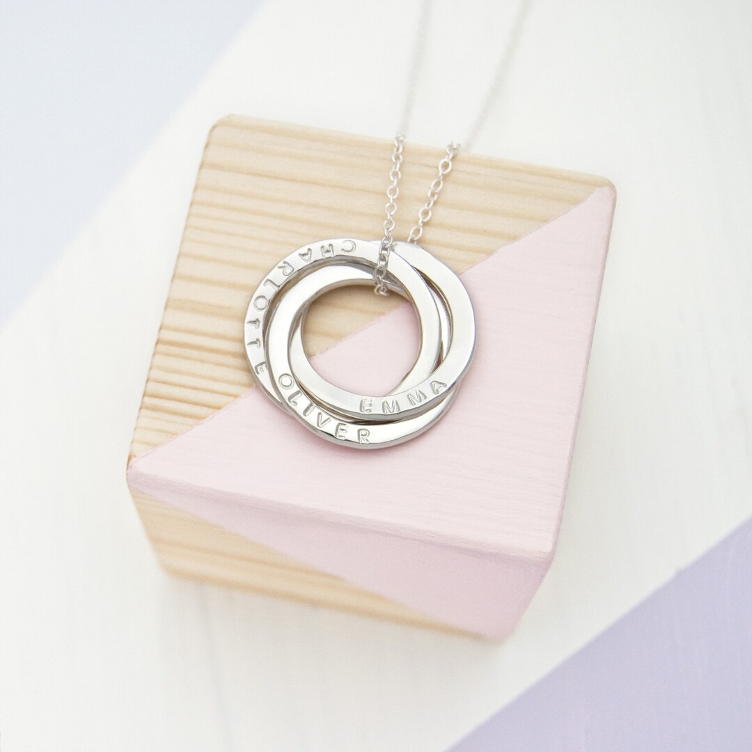 Russian Ring Necklace - Personalised With 3 Names, Engraved Necklace ...