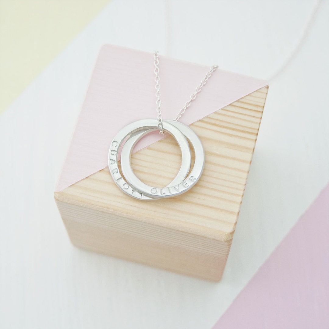 Personalised Two Ring Russian Necklace Eternity Necklace for Mum Stamped With Kids Names Gift for Daughter Etsy