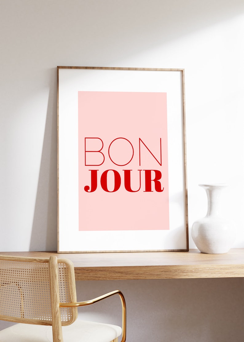 Bonjour French Quote Printfrench Wordsquote Wall Printpink - Etsy