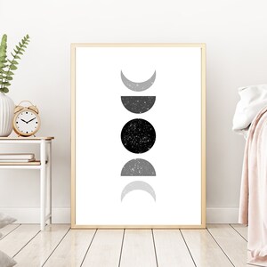 Grayscale Moon Phases Printable Art, Black Lunar Instant Download, Moon ...