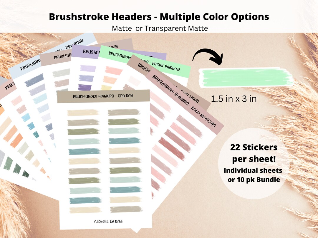 Brushstroke Header Stickers - Multiple Colors| 1.5 in Planner Stickers ...