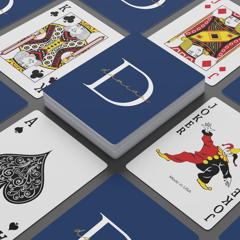 Navy Blue and Gold Custom Name Playing Cards Initial Playing - Etsy