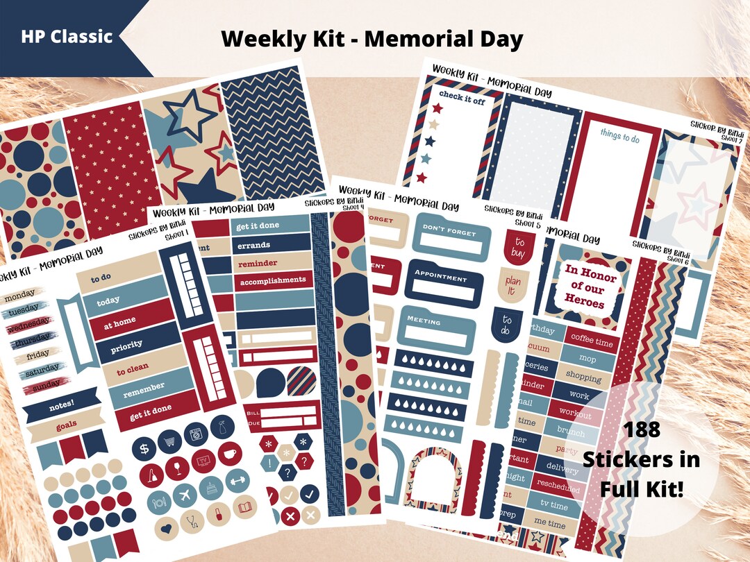Memorial Day Weekly Kit Planner Stickers | Vertical Layout | Happy ...