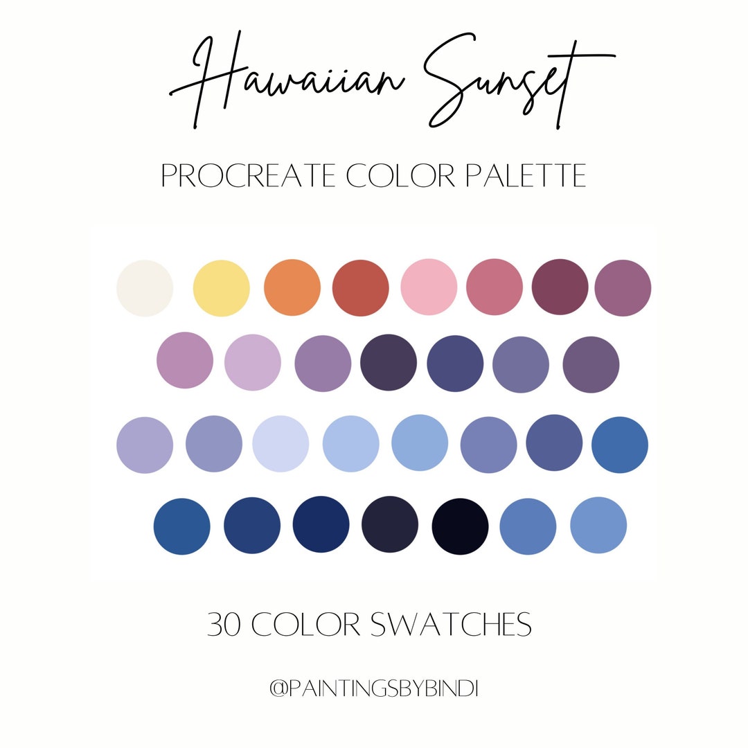 Hawaiian Sunset Procreate Color Palette 30 Color Swatches Ipad