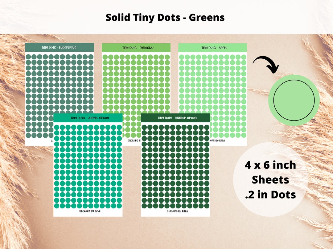 Tiny Dots Sticker Sheet - Green Solids | Dark Green Teeny Circles | .2 ...